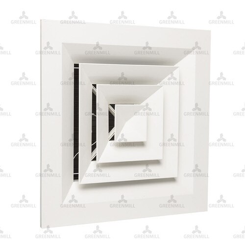 295mm Sq (150mm Neck) 4 Way White Ceiling Diffuser + OBD